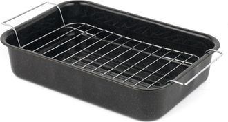 Salter Salter Br&auml;ter und Rost aus Glasemaille, 34 cm, gro&szlig;er Br&auml;ter, Ofen-Backform, Brath&auml;hnchenblech, Fleisch/Gem&uuml;se, sp&uuml;lmaschinenfest, tiefes rechteckiges