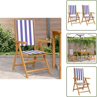 vidaXL Gartenst&uuml;hle 2 Stk. Blau und Wei&szlig; Massivholz Akazie & Stoff - Gartenst&uuml;hle - Holz Gartenm&ouml;bel - Akasienholzm&ouml;bel - Gartenstuhl Blau Wei&szlig; - Liegestuhl