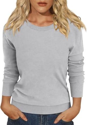 Minetom Pull Femme Chic Chaud Couleur Unie Col Rond Hauts Manche Longue Pullover en Tricot Hiver Leger Chic Et Elegant A Gris Clair S