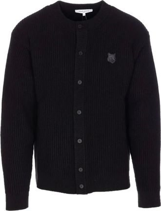 Maison Kitsuné Homme, Pulls, Noir, Taille: M Cardigan en laine côtelée pour un look élégant