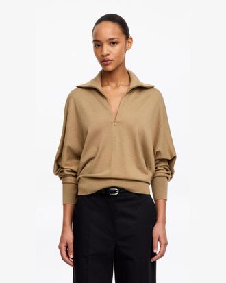 Arket Pullover Aus Merinowolle Mit Kurzem Rei&szlig;verschluss -Beige