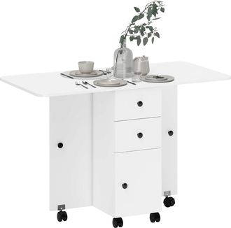HOMCOM Klappbarer K&uuml;chentisch Klappbarer Esstisch 2 klappbare Platten mit 2 Schubladen 1 Schrank und 1 Aufbewahrungsregal 120 x 60 x 76,5 cm - wei&szlig;