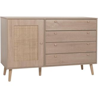 Mendler Sideboard HWC-M43, Armoire Commode Highboard, tiroirs de rangement, Kubu rotin bois m&eacute;lamin&eacute;, aspect ch&ecirc;ne