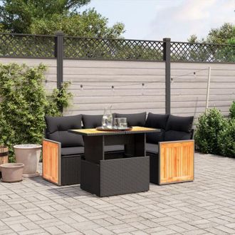 vidaXL 5-tlg. Garten-Sofagarnitur mit Kissen Schwarz Poly Rattan - Vidaxl