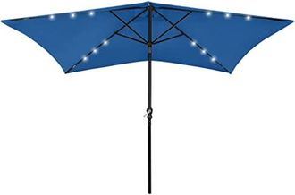 vidaXL Parasol de Jardin avec LED et Mât en Acier, Pare-soleil de Patio, Abri de Soleil, Parasol de Plage Terrasse Extérieur, Bleu Azuré 2x3 m