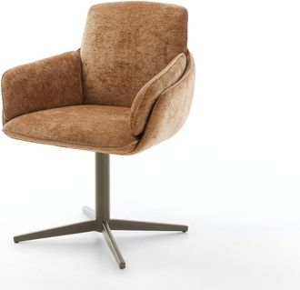DELIFE Drehstuhl Luan-Flex mit Armlehnen Chenille Rost Fu&szlig;kreuz Effektfinish Titan 360&deg; drehbar, Esszimmerst&uuml;hle