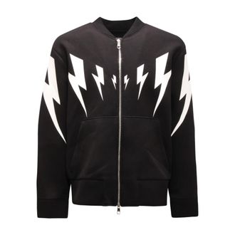 Neil Barrett Tiger Bolt Zip-Up Double Bonded Sweatshirt - - Sweatshirts & Hoodies - Herren - Schwarzk - XS