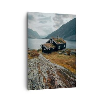 Arttor Bilder auf Leinwand 70x100cm Leinwandbild mit Rahmen Norwegen See Haus Gro&szlig; Wanddeko Bild Schlafzimmer K&uuml;che Deko Wandbilder Dekoration Wohnzimmer Wal