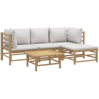 vidaXL Vidaxl - Salon de jardin 5 pcs avec coussins gris clair bambou