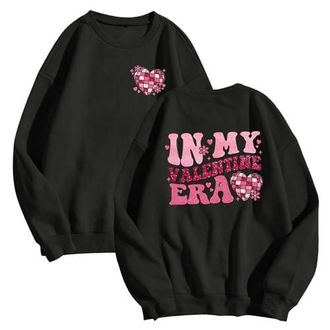 Generic 2026 - Sweat-shirt d&eacute;contract&eacute; &agrave; col rond et manches longues pour femme - Pour la Saint-Valentin, Noir, XXL