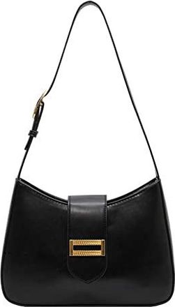 Generic Petit sac &agrave; bandouli&egrave;re en cuir pour femme avec fermeture &eacute;clair tendance, Noir, small
