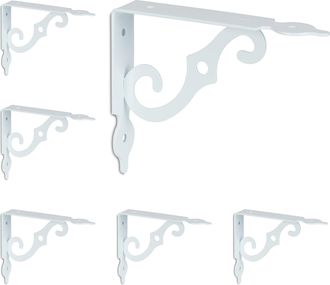 Relaxdays Regalträger, 6er Set, Regalhalterung für die Wand, Metall, dekorativ, Regalwinkel HBT: 11x2,5x14 cm, weiß