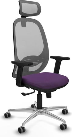 Piqueras y Crespo Cilanco Stuhl f&uuml;r die Arbeit zu Hause mit 2D-Armen, h&ouml;henverstellbare Lendenwirbelst&uuml;tze und h&ouml;henverstellbares Kopfteil, Grau/Violett