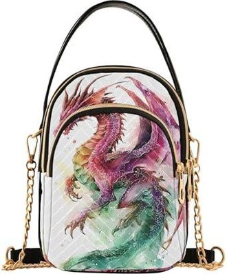 Mnsruu Sac à bandoulière pour femme - Motif dragon vert aquarelle - Petit sac à bandoulière avec sangle réglable