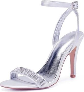 Generic Satin Chaussures De Mariage Femme Open Toe Et&eacute; Talon Mari&eacute;e Soir&eacute;e Stylet Talons 10.5Cm,Blanc,40 EU