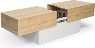 IDMarket Couchtisch, ausziehbar, rechteckig, Marta, Holz, Weiß und Buchenoptik