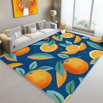 Generic Tapis Imprim&eacute; Style d&eacute;coratif Fruits Peinture &agrave; lencre pour Salon Chambre D&eacute;coration de la Maison - Bleu Orange Flanelle Antid&eacute;rapante Tapis Salon de 