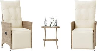 Festnight QJBSAVVA 3-TLG. Rattan Gartenm&ouml;bel-Set Beige 56x59x92 cm mit verstellbaren Relaxsesseln & Beistelltisch aus Stahlrahmen, platzsparendes Balkonm&ouml;bel-Se
