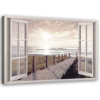 Feeby Impression sur toile 60x40 cm decoration chambre - tableau decoration murale Tableau Paysage - Nature Fen&ecirc;tre - decoration maison - Tableau Moderne - 