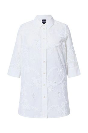 Ulla Popken Longbluse Longbluse Stickerei Hemdkragen 3/4-Arm