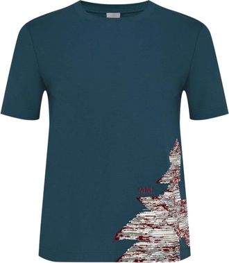 Max Mara Femme, Tops, Bleu, Taille: 38 FR T-shirt bleu turquoise fonc&eacute; avec design de la marque