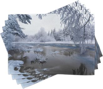 Abakuhaus Winter Platzmatten, Nordic Schnee Natur ICY, Tischdekoration für das Esszimmer Küche aus Waschbaren Stoff, White Dark Taupe