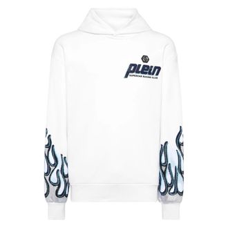 Philipp Plein Homme, Sweatshirts et sweats &agrave; capuche, Blanc, Taille: 2XL Sweat &agrave; capuche SweaT-shirt LS Flame Racing