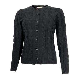 Cashmere Company Geflochtener Slim Fit Cardigan Schwarz - - Knitwear - Damen - Schwarzk - XL