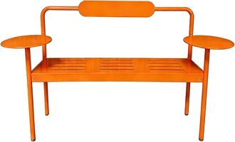 Generic Gartenbank Metall Wetterfest 2 Sitzer Parkbank Eisenbank Ruhebank mit Seitentischen R&uuml;ckenlos Sitzbank f&uuml;r Balkon, Terrasse Hof Gewerbliche Au&szlig;enberei