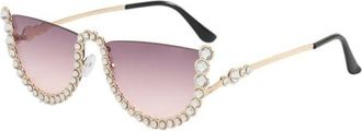 Generic Lunettes de soleil semi-rondes 2026 pour femme - Dégradé vintage - Sans monture - Avec strass - Tendance, Gris/rose, Taille unique