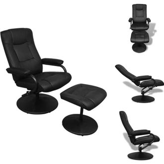 vidaXL TV-Sessel mit Fu&szlig;hocker Schwarz Kunstleder - Fernsehsessel - Ecksofa - Wohnzimmersofa - Ledercouch - Relaxsessel