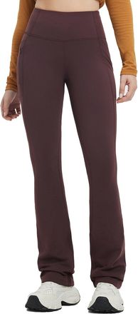 Baleaf Damen Thermo Flared Leggings mit Taschen High Waist Fleece gef&uuml;tterte Thermohose Thermal Leggings Bootcut Winter Warm Jogginghose Slim Fitness Braun X