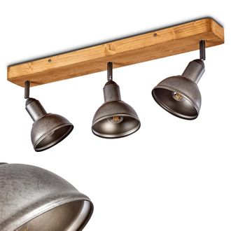 HOFSTEIN Deckenleuchte Tholen, Deckenlampe aus Metall/Holz in Grau/Braun, 3-flammig, mit verstellbaren Strahlern, 3 x E14-Fassung, Spot im Retro/Vintage Design