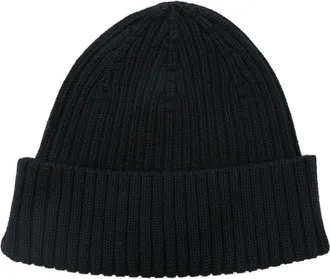 Maison Kitsun&eacute; Ribbed-Knit Beanie - Black
