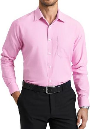 Hisdern Chemise Rose Homme Manches Longues en Coton Regular Fit Chemises Habill&eacute;e pour Hommes Formelle Boutonn&eacute;es Mariage Casual avec Poche XL