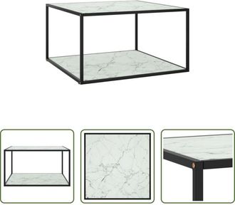 vidaXL Couchtisch Glas - Couchtisch Schwarz mit Wei&szlig;em Glas Marmor-Optik 90x90x50 cm