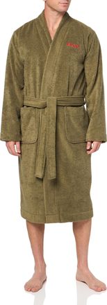 HUGO BOSS Herren Long Terry Robe with Embroidered Logo Bademantel, Zinngr&uuml;n, X-Large