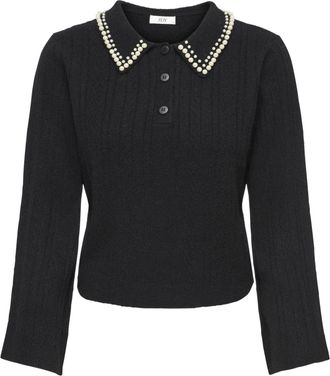 Jacqueline de Yong JdY Damen Jdyapril Life L/S Pearl Collar Pull KNT, Schwarz, S EU