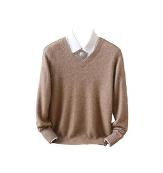 Generic Pull en cachemire uni à col en V pour homme - Pull décontracté à manches longues en tricot, 658, M