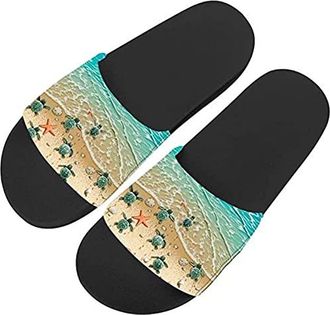 CHAQLIN Chaussons pour homme et femme - Bout ouvert - Antidérapants - Pour la douche, le spa, le bain - Pour lintérieur et lextérieur - Jaune - Tortue de mer.