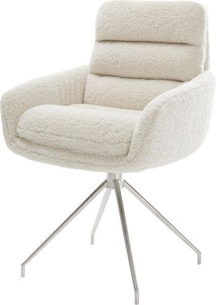 DELIFE Polsterstuhl Abelia-Flex mit Armlehnen Kreuzgestell konisch Edelstahl Teddystoff Beige