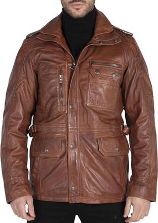 TruClothing Veste pour Homme Manteau Parka Longueur 3/4 Cuir v&eacute;ritable Coupe ajust&eacute;e Style Militaire - Marron Clair 6XL