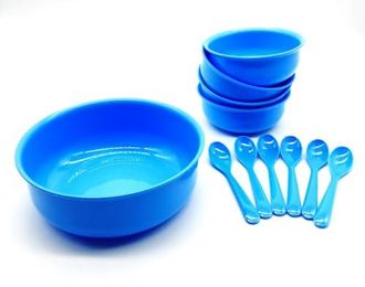 Kimmel Schüssel Set mit Löffel, 1 Stück Schüssel 750 ml, 4 Stück Schüsseln 200 ml und 6 Stück Löffel, Kompottschale Dessertschale Campinggeschirr Plastikgesc