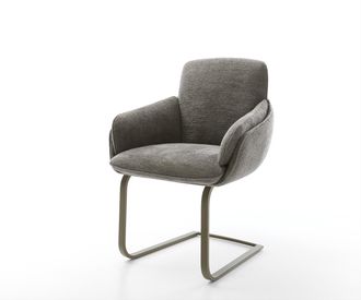 DELIFE Freischwinger Luan-Flex mit Armlehnen Boucl&eacute; Soft Schlamm Freischwinger flach Effektfinish Titan, Esszimmerst&uuml;hle