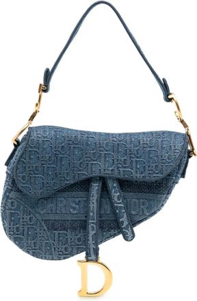 Dior Hobo Bags - Oblique Embroidered Denim Saddle Bag - Gr. unisize - in Blau - f&uuml;r Damen