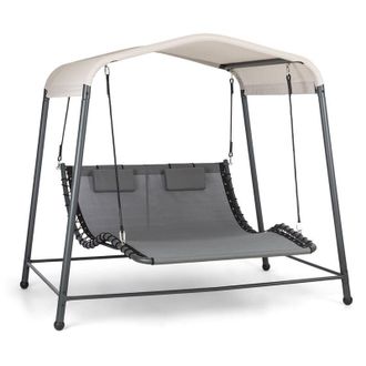 Blumfeldt Palermo - double chaise longue &agrave; bascule, acier, auvent: 200 x 144 cm (LxP), surface de couchage: 130 x 207 cm (LxP), style sobre, 2 oreillers