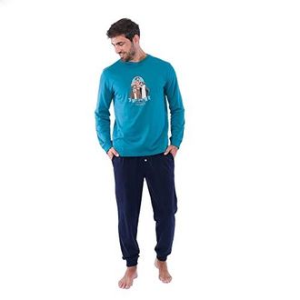 Achile Pyjama Long avec Jogging en Pur Coton Family Dog - Couleur - Bleu - Taille - 4/Large
