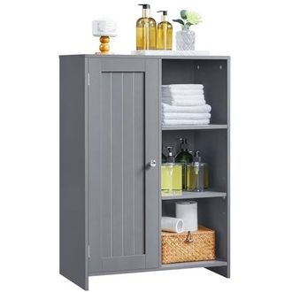 Yaheetech Salle de Bain Moderne, Meuble de Rangement avec Porte Unique, Compartiment Ouvert et &Eacute;tag&egrave;res R&eacute;glables, Armoire Rangement pour Salle de Bains/Salon/B