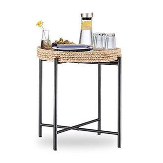 Relaxdays Beistelltisch, klappbar, Gestell, abnehmbares Tablett, Serviertisch, HxBxT: ca. 56 x 55 x 55 cm, stabil, Natur