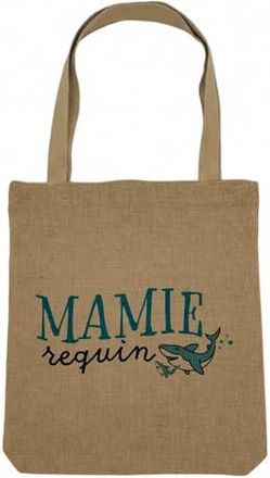 Fabulous Sac Shopping Tote Bag Aspect Lin - Mamie Requin Famille Mignon Poisson - Sac de Courses Toile Epaisse 360g Beige Naturel Cabas Port&eacute; Epaule Solide Imp